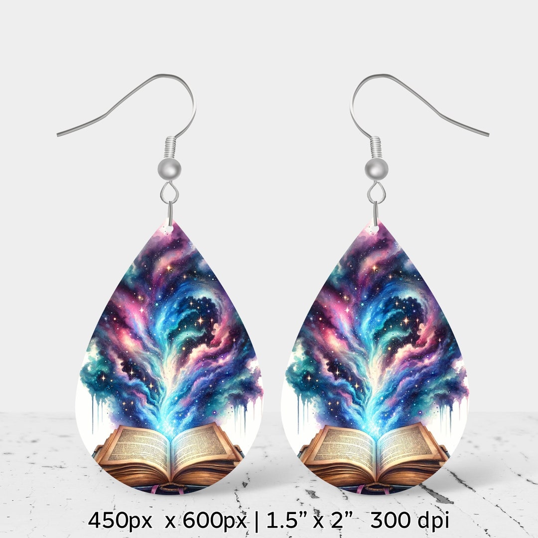 Fantasy Book Sublimation Earring Design, Teardrop Earring Design ...