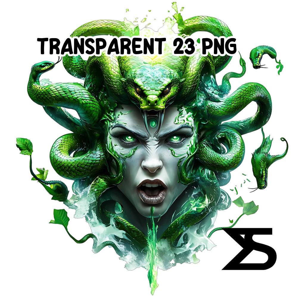 Watercolor Medusa PNG Image on Transparent Background, Digital Sticker ...