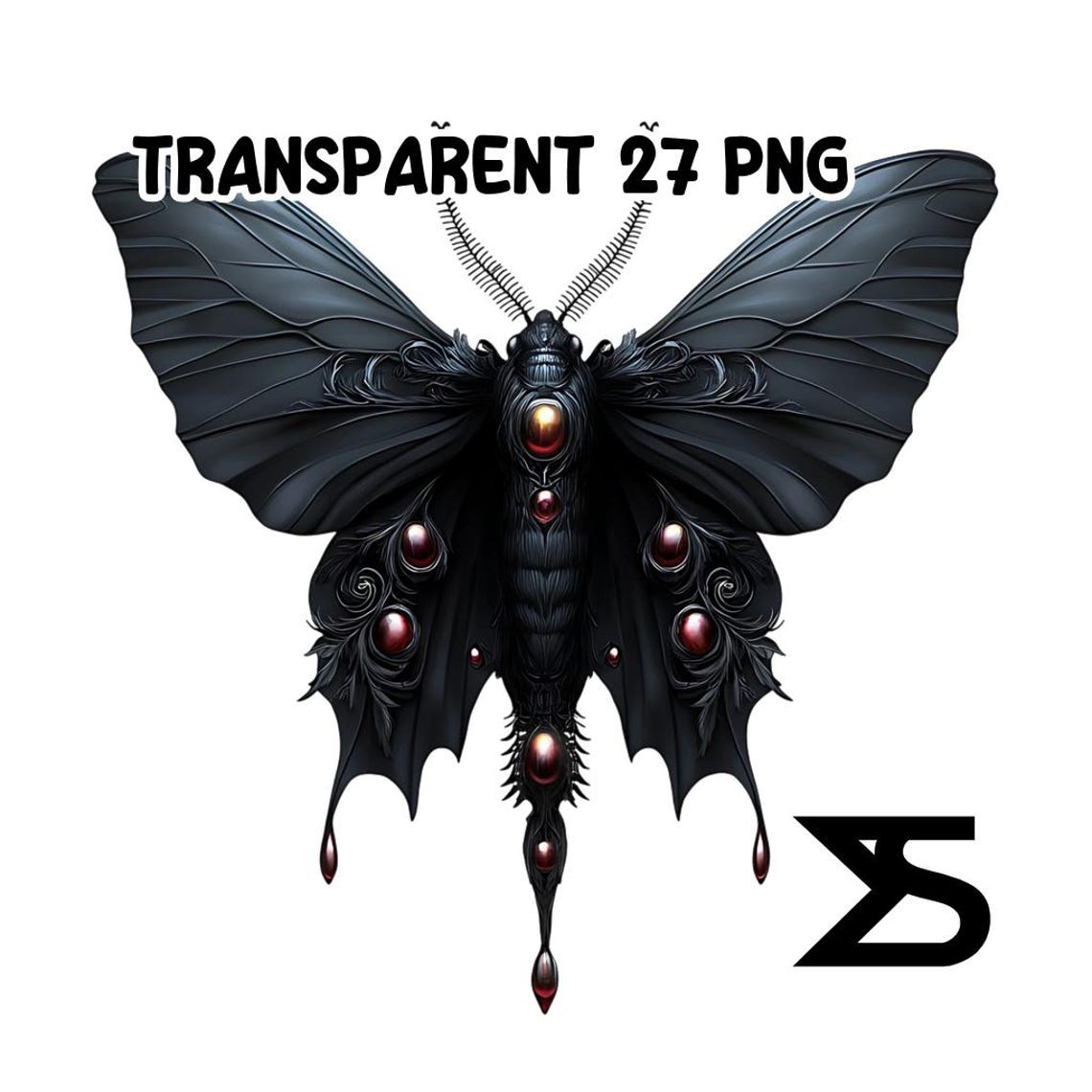 Watercolor Gothic Moth PNG Image on Transparent Background, Digital ...