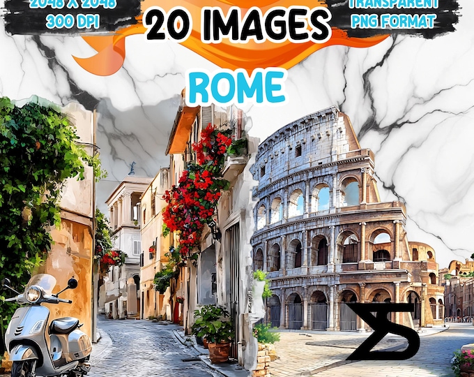 JPEG Rome Pink Floral View From Balcony Clipart Bundle Commercial Use ...