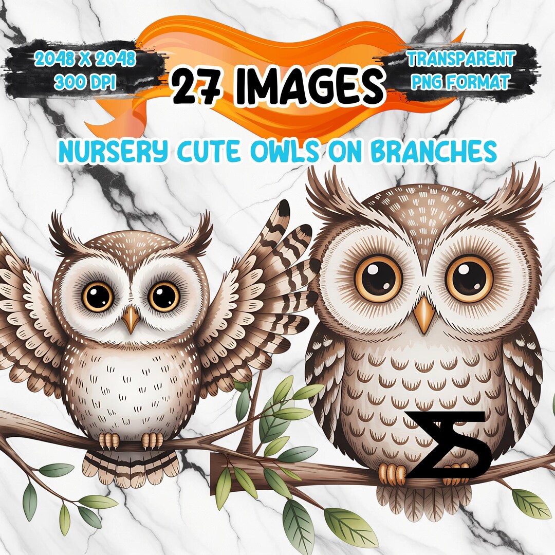Watercolor Nursery Cute Owls on Branches PNG Clipart Image, Transparent ...