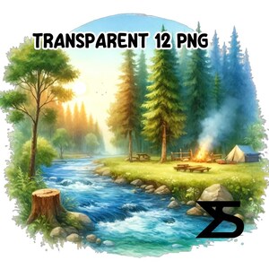 12 Watercolor Camping Clipart | Tent, Campfire, Lantern, Backpack ...