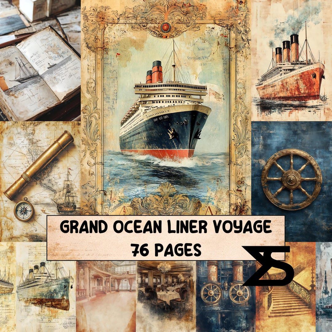 Grand Ocean Liner Voyage Vintage Ephemera Junk Journal Kit Nautical ...