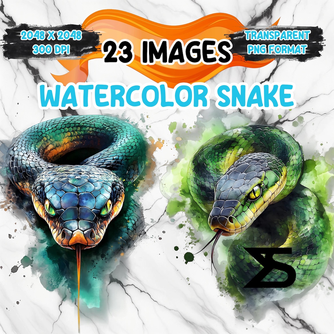 Watercolor Snake PNG Image on Transparent Background, Digital Sticker ...