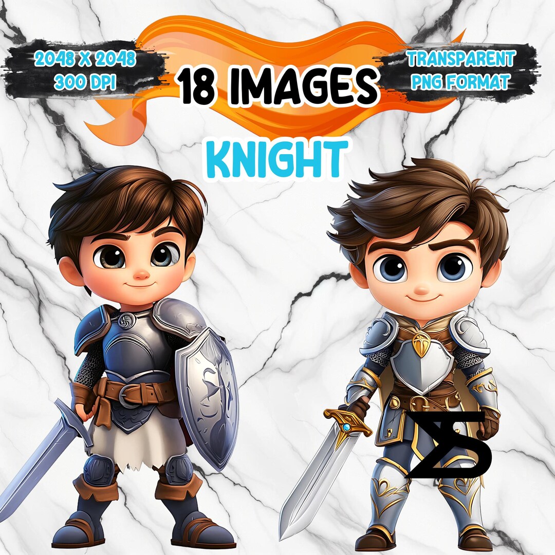 18 Watercolor Cartoon Cute Knight, Knight Clipart Bundle, Commercial ...