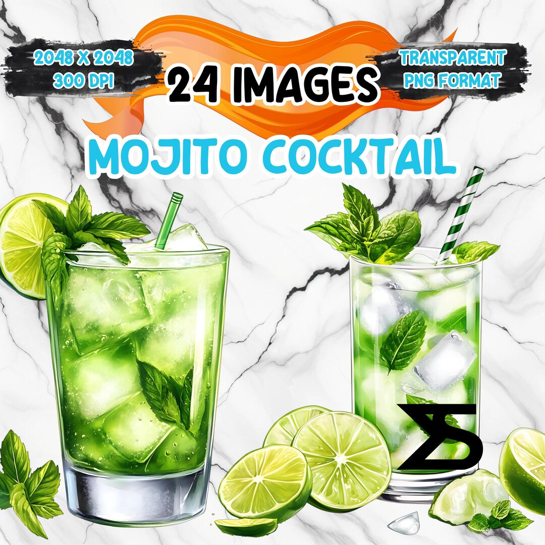 Watercolor Mojito Cocktail PNG Image on Transparent Background, Digital ...