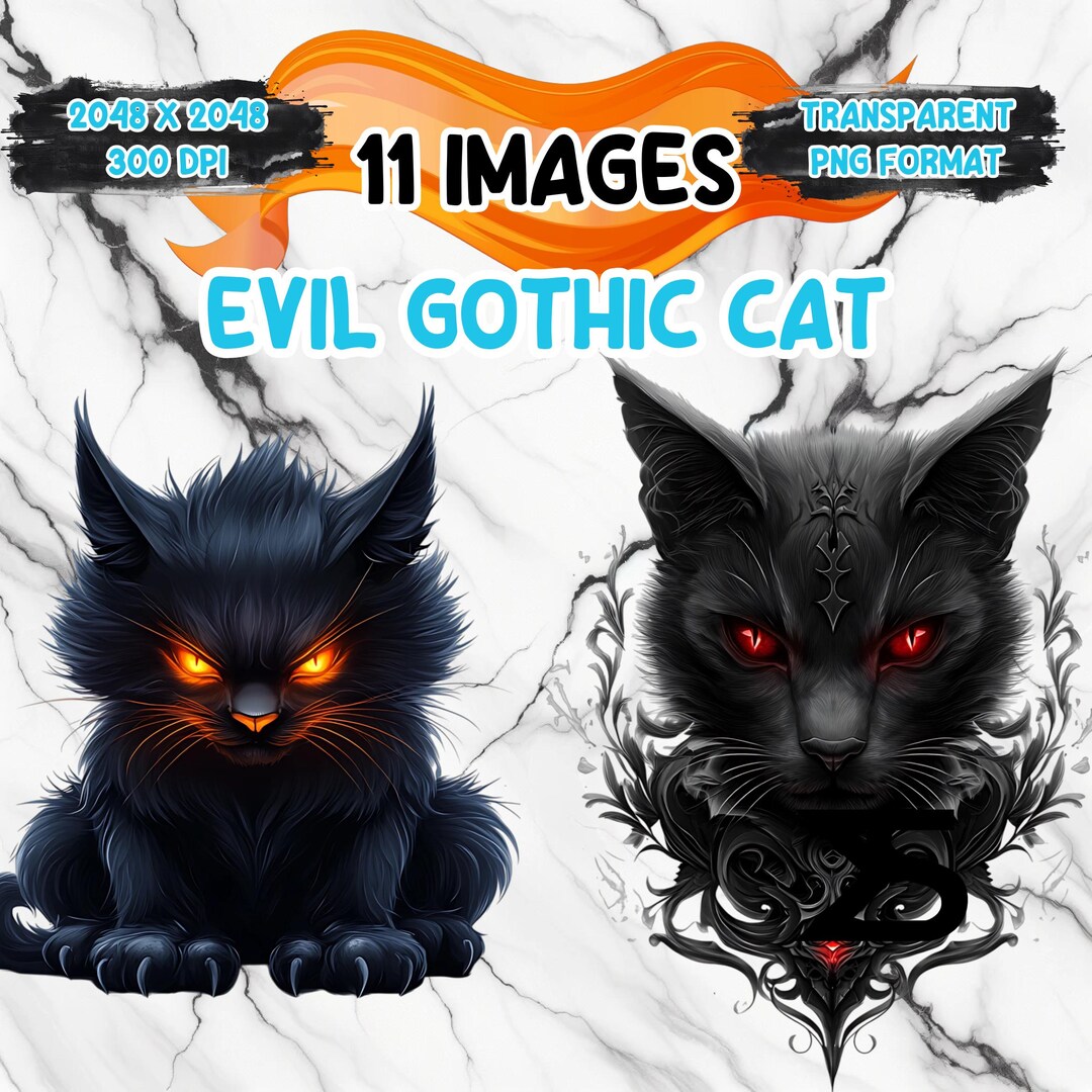 Watercolor Evil Gothic Cat PNG Image on Transparent Background, Digital ...