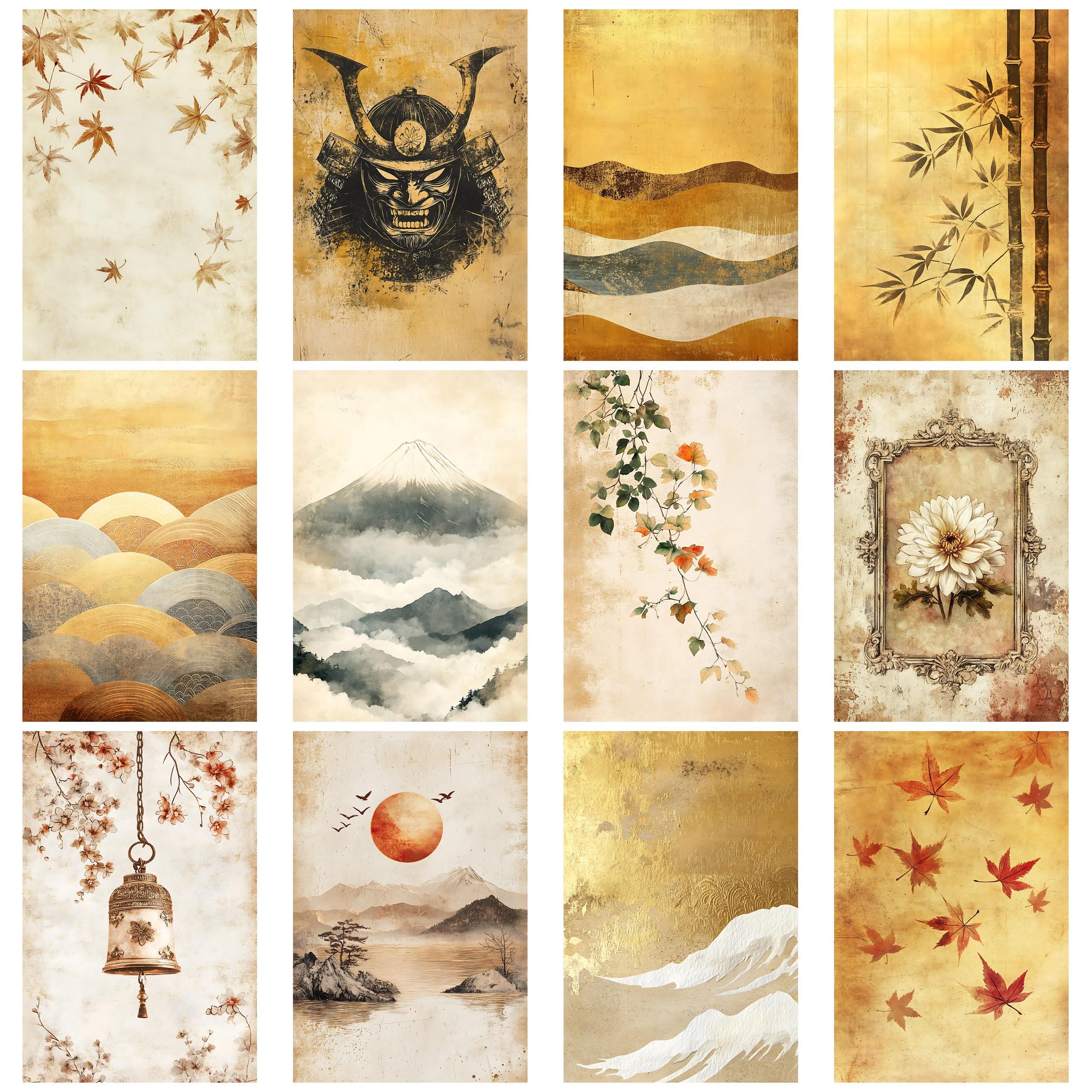 Gold Japan Vintage Junk Journal Kit Japanese Ephemera Gold Foil Papers ...