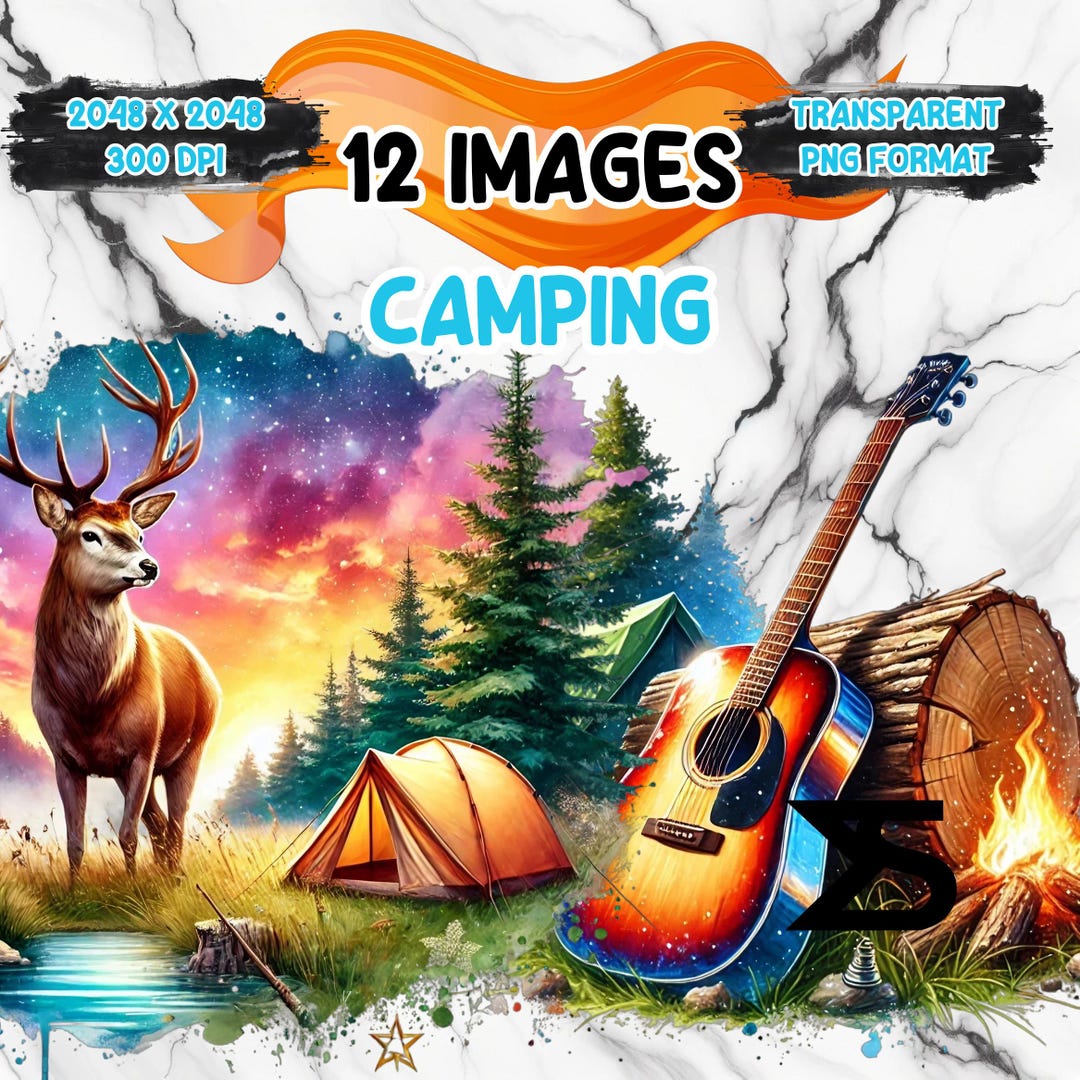 12 Watercolor Camping Clipart | Tent, Campfire, Lantern, Backpack ...