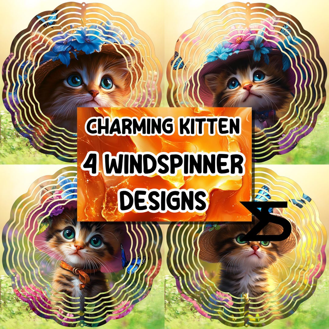 Charming Kitten Wind Spinner PNG Sublimation Design, Wind Spinner ...