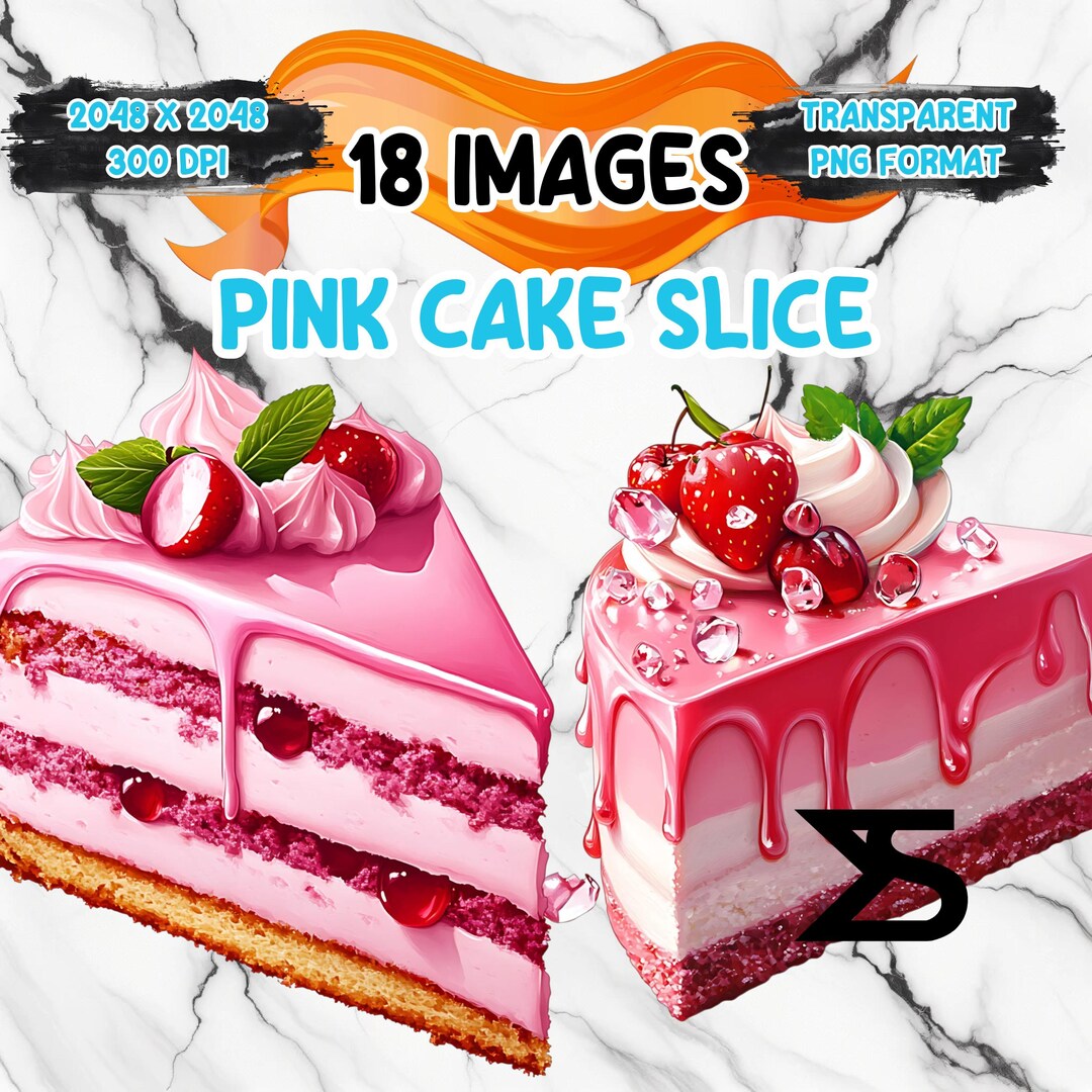 Watercolor Pink Cake Slice PNG Image on Transparent Background, Digital ...