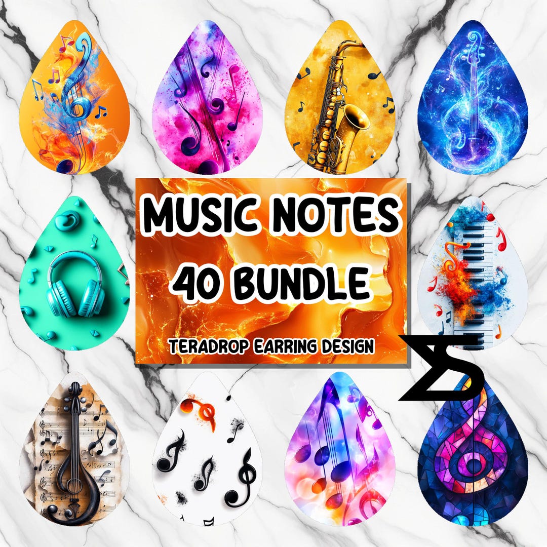 Music Notes Sublimation Earring Design Bundle, Instant Digital Download ...