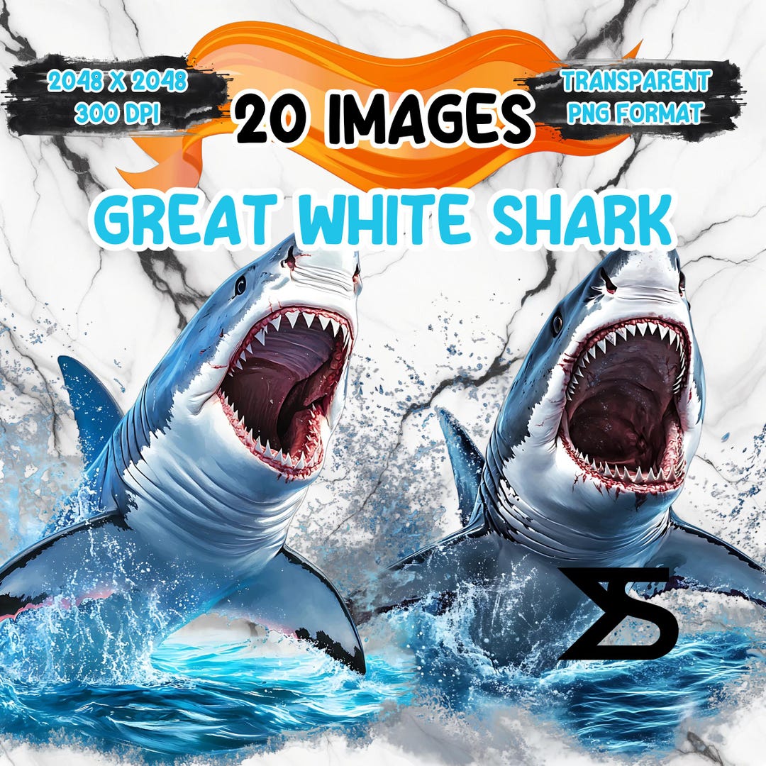 20 Watercolor Great White Shark Clipart , Shark Clipart Bundle ...