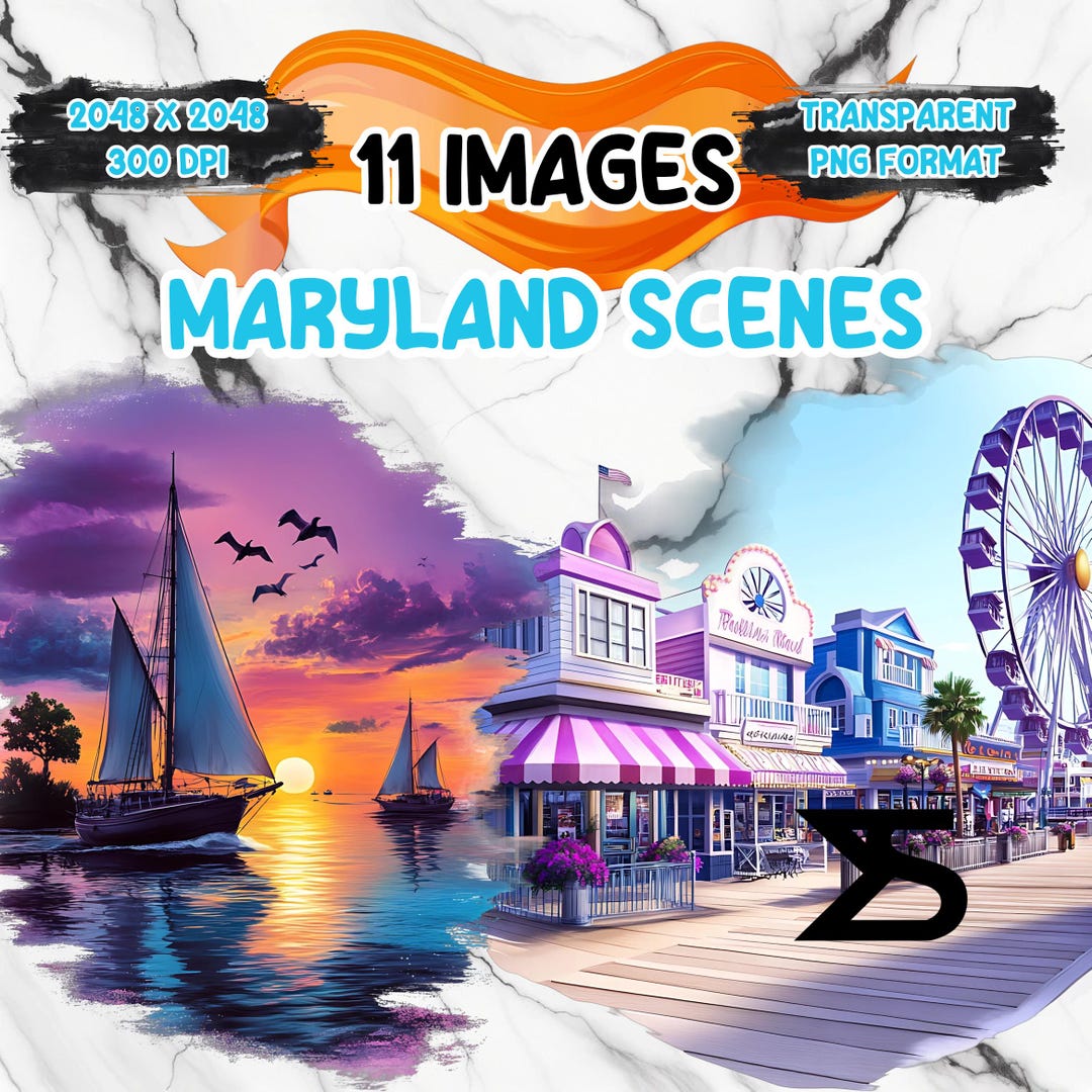 Watercolor Maryland Scenes PNG Image, Maryland Clipart Bundle ...