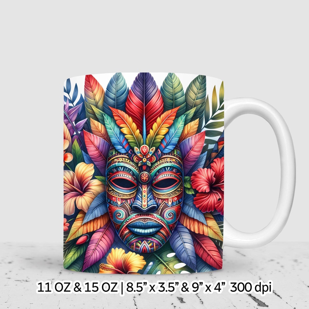 Watercolor Tribal Mask Sublimation Mug Wrap Design, 11 Oz & 15 Oz Mug ...