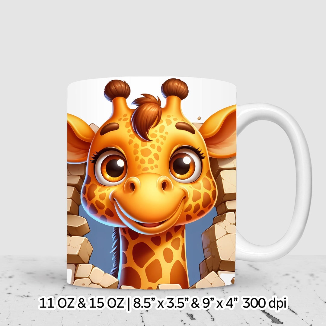 3D Cute Giraffe Sublimation Mug Wrap Design, 11 Oz & 15 Oz Mug Design ...