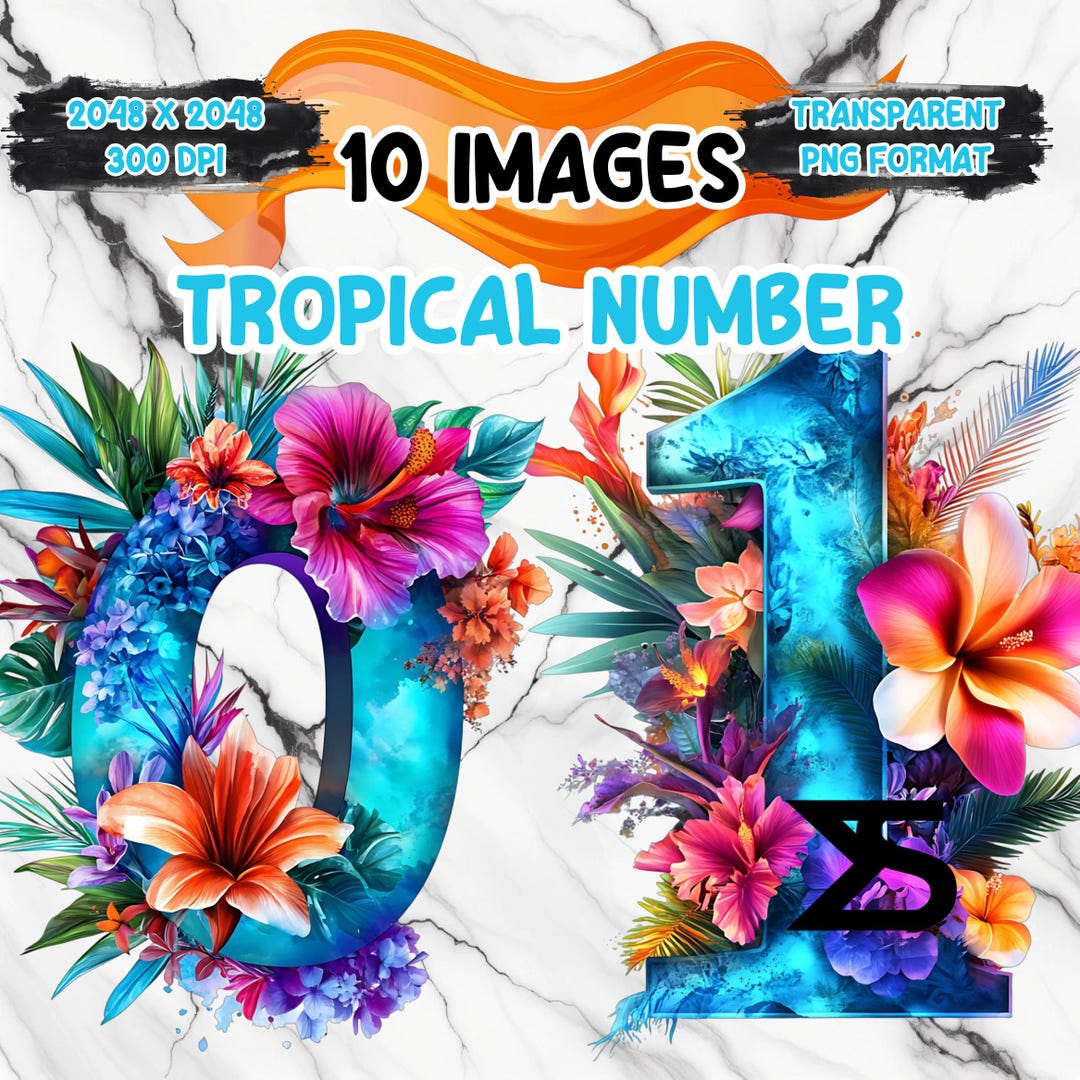 Watercolor Tropical Number PNG Image on Transparent Background, Digital ...