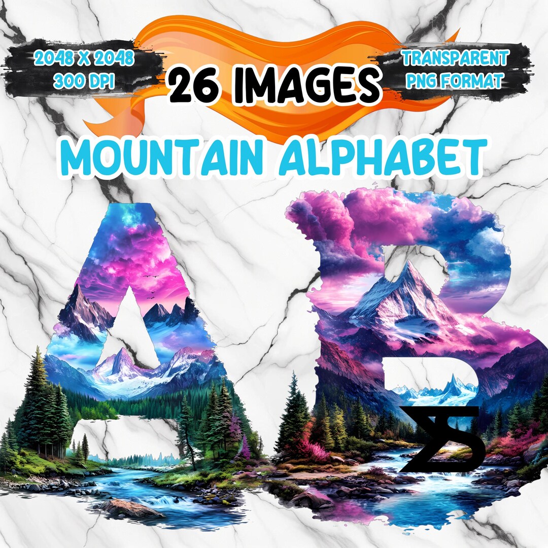 Watercolor Mountain Alphabet PNG Image on Transparent Background ...