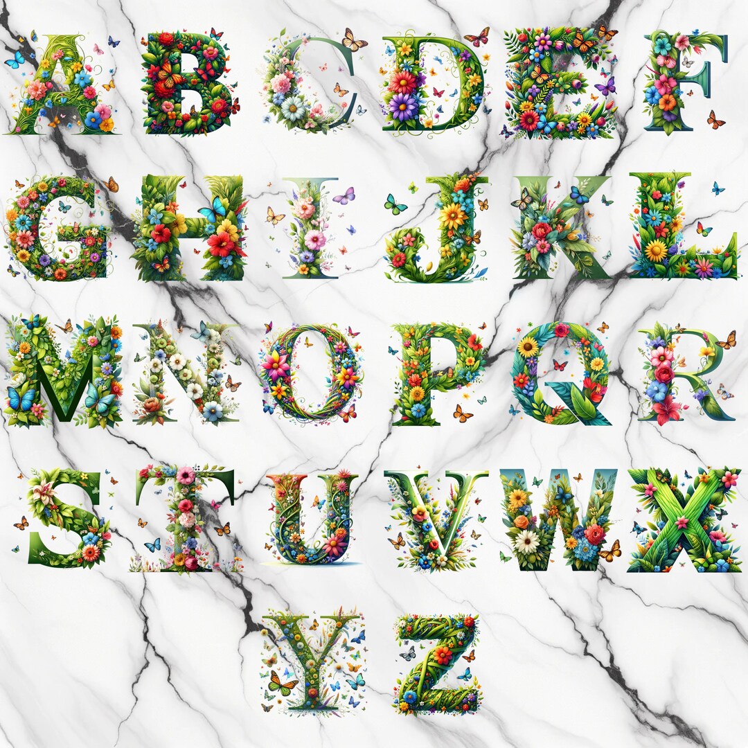 26 PNG, Watercolor Spring Floral Alphabet Collection Clipart, Alphabet ...