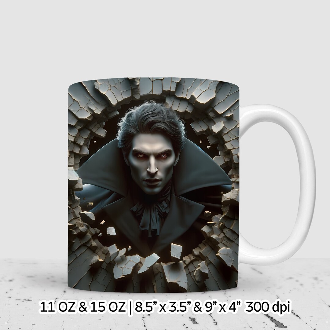 3D Vampire Hole in the Wall Sublimation Mug Wrap Design, 11 Oz & 15 Oz ...