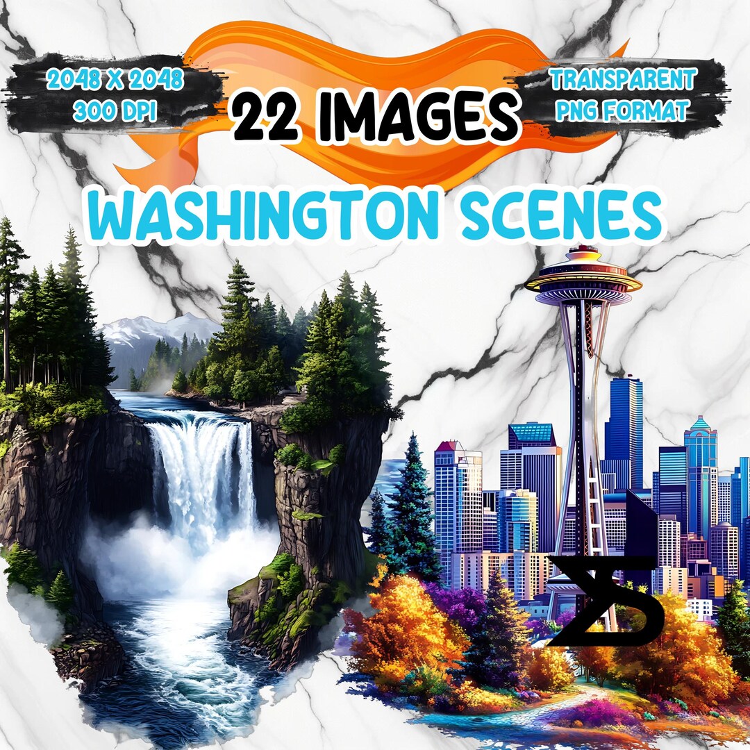 Watercolor Washington Scenes PNG Image, Washington Clipart Bundle ...