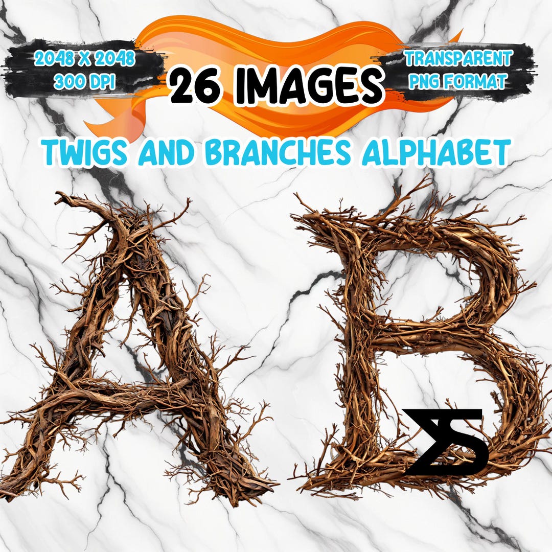 Watercolor Twigs and Branches Alphabet PNG Image on Transparent ...