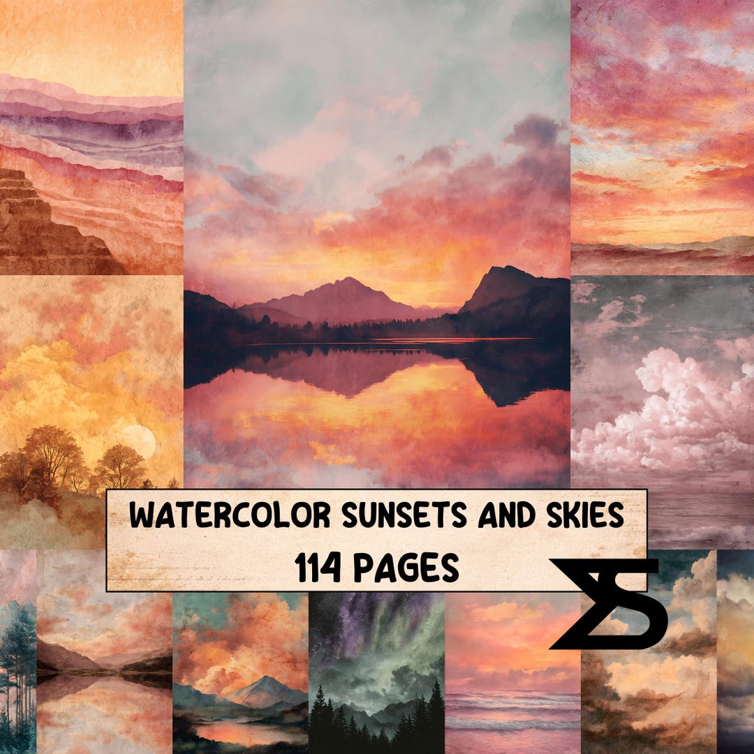 Watercolor Sunsets and Skies Junk Journal Kit Vintage Ephemera ...