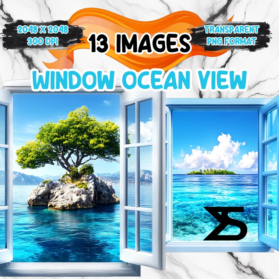 Watercolor Window Ocean View PNG Image on Transparent Background ...