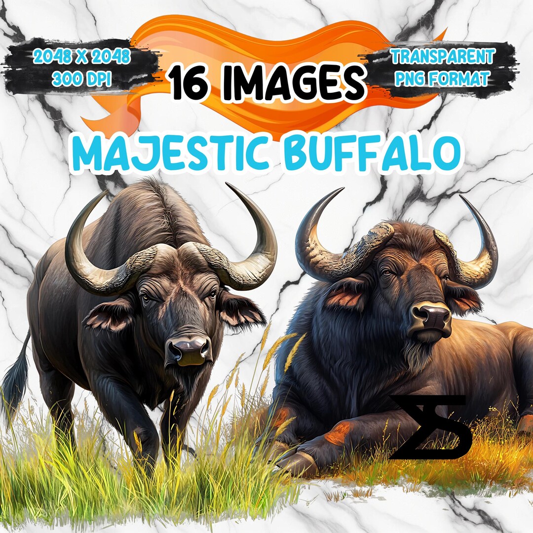 Watercolor Majestic Buffalo PNG Image, Buffalo Clipart Bundle ...