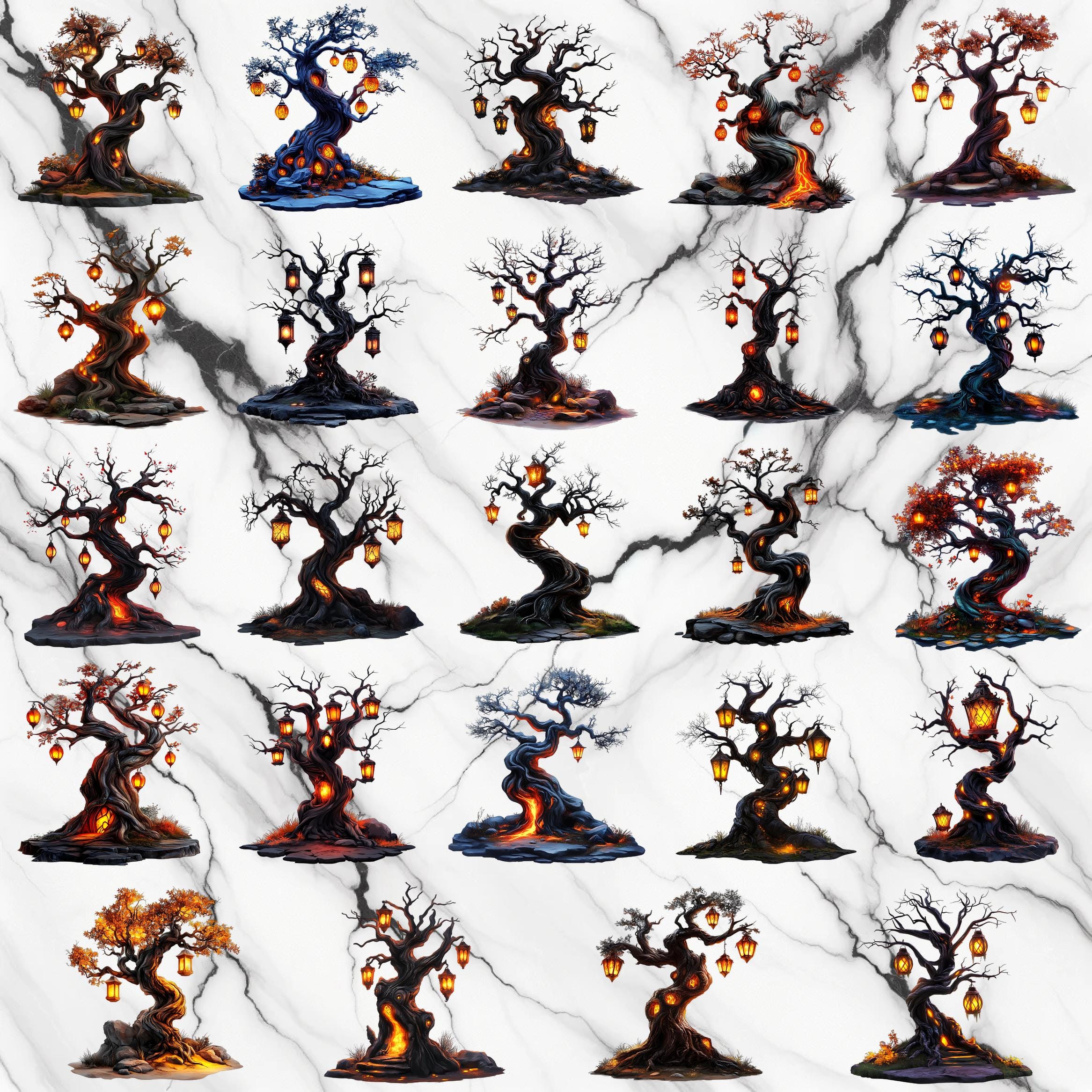 Watercolor Twisted Tree Lanterns PNG Image on Transparent Background ...
