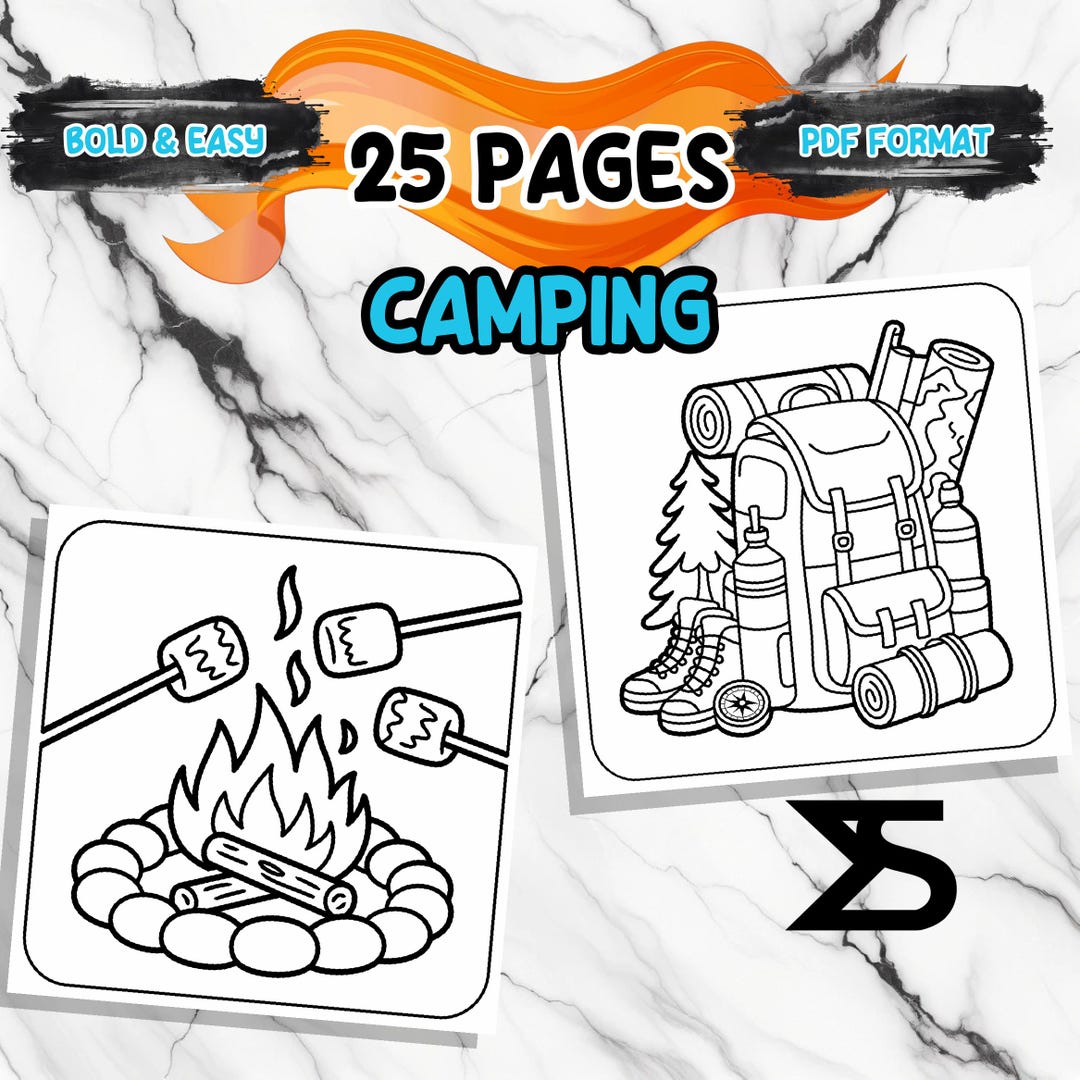 Camping Coloring Book, Printable Adult Coloring Book, Coloring Pages Fo ...
