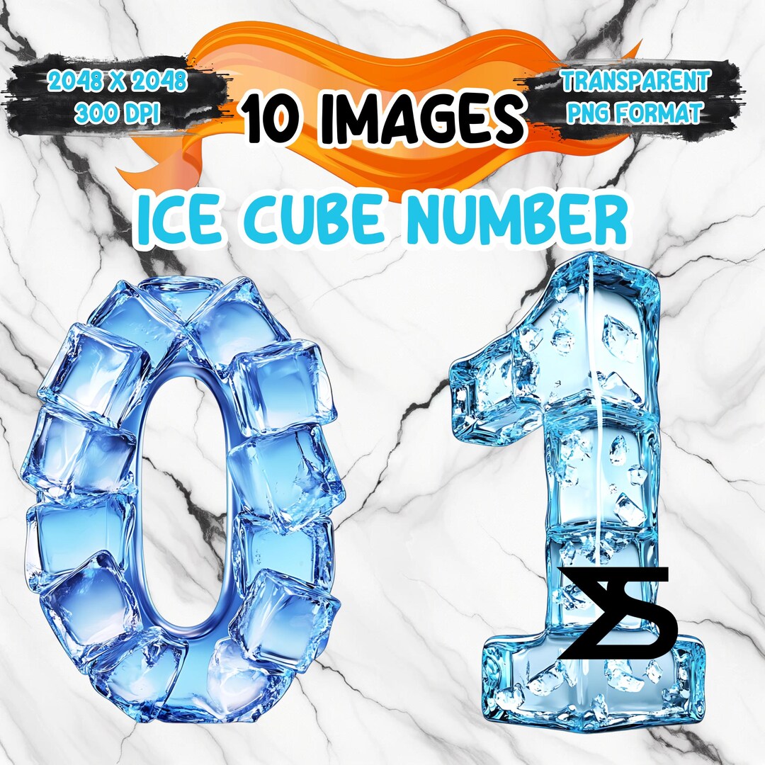Watercolor Ice Cube Number PNG Image on Transparent Background, Digital ...