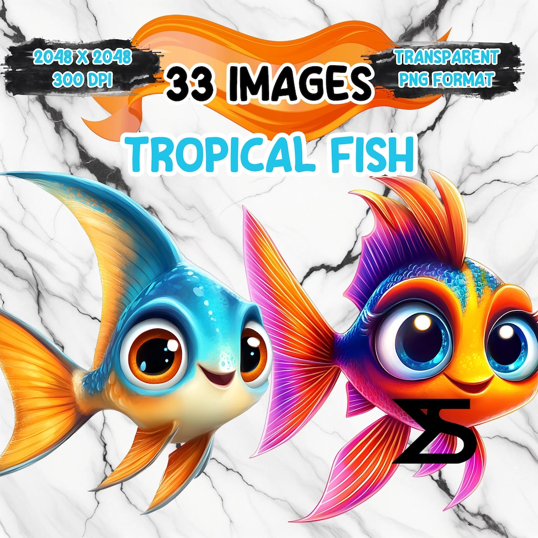 Watercolor Cartoon Cute Tropical Fish, Tropical Fish Clipart Bundle ...