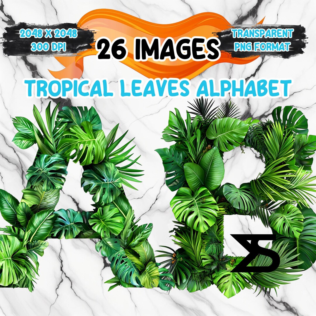 Watercolor Tropical Leaves Alphabet PNG Image on Transparent Background ...