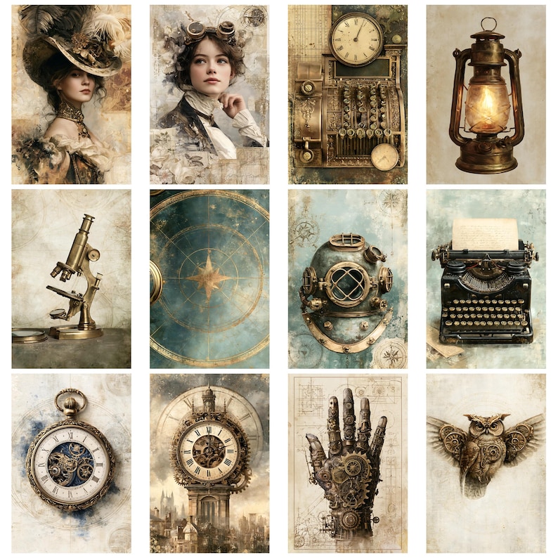 Steampunk4 Vintage Junk Journal Kit With Ephemera Pack Printable Papers ...