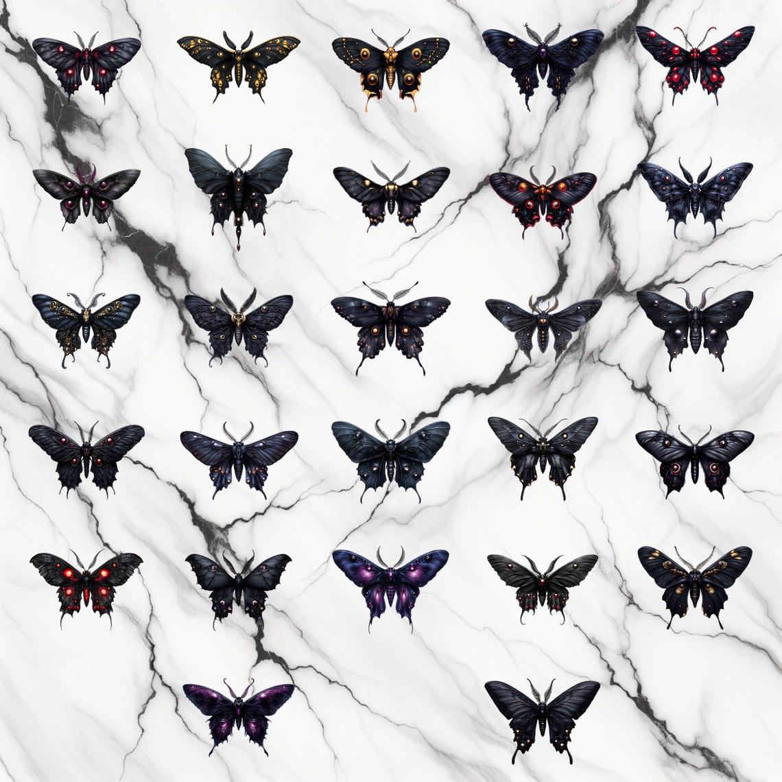 Watercolor Gothic Moth PNG Image on Transparent Background, Digital ...
