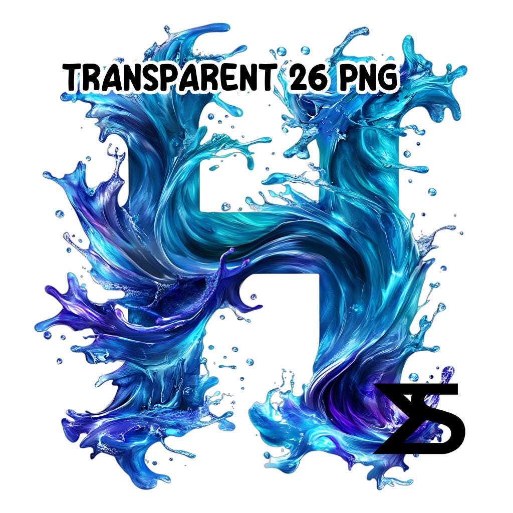 Watercolor Ocean Alphabet PNG Image on Transparent Background, Digital ...