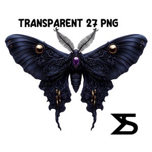 Watercolor Gothic Moth PNG Image on Transparent Background, Digital ...