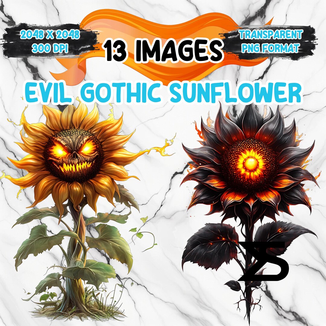 Watercolor Evil Gothic Sunflower PNG Image on Transparent Background ...