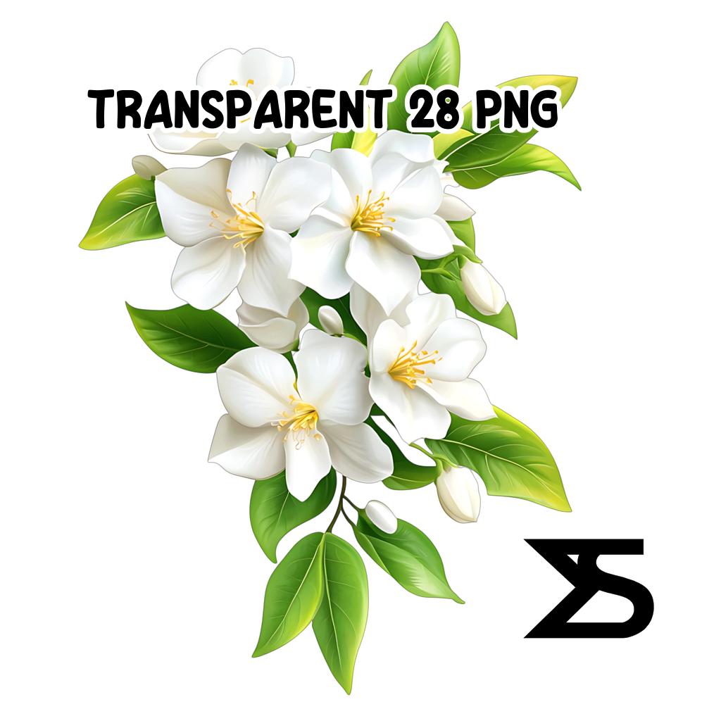 Watercolor Jasmine Flower String PNG Image on Transparent Background ...