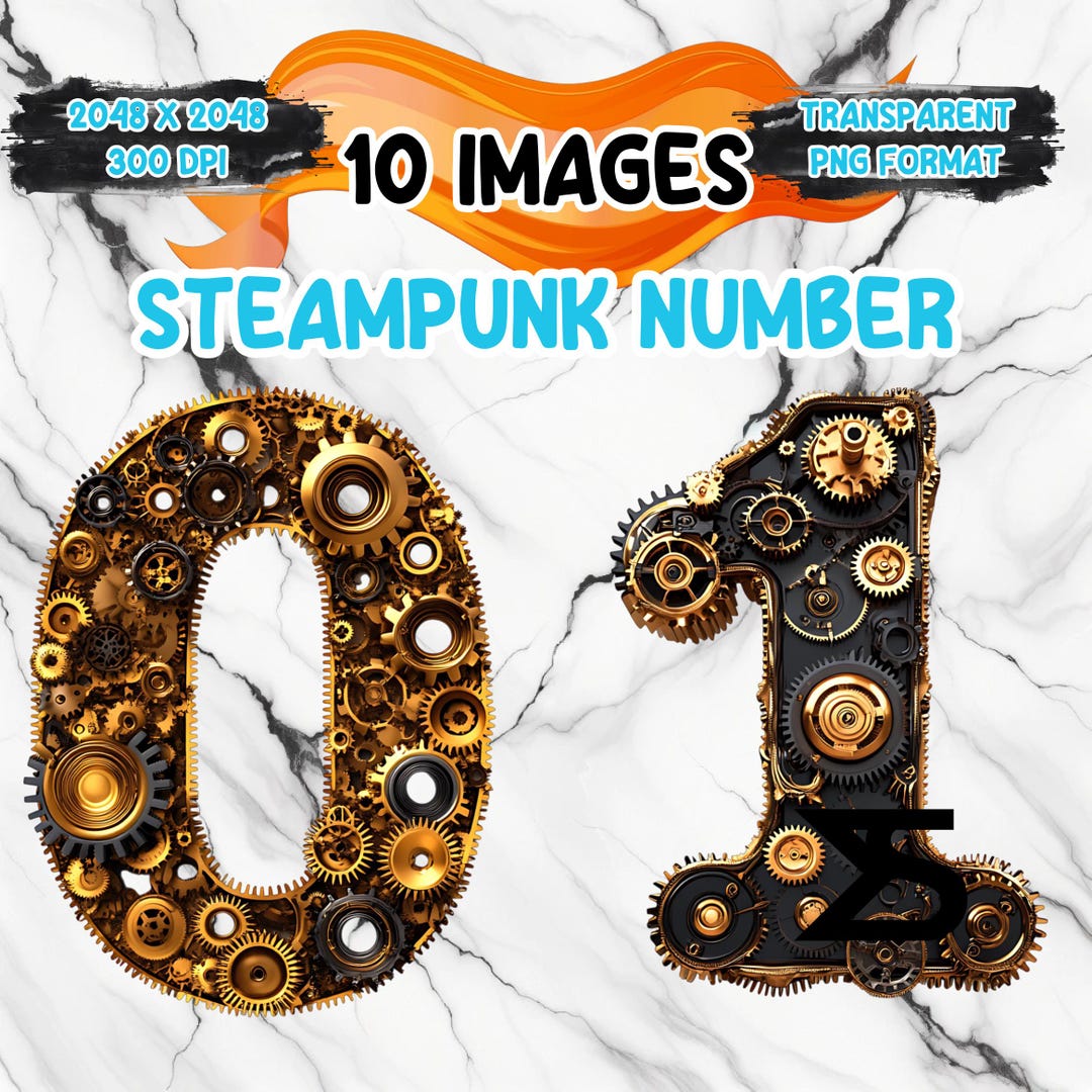 Watercolor Steampunk Number PNG Image on Transparent Background ...
