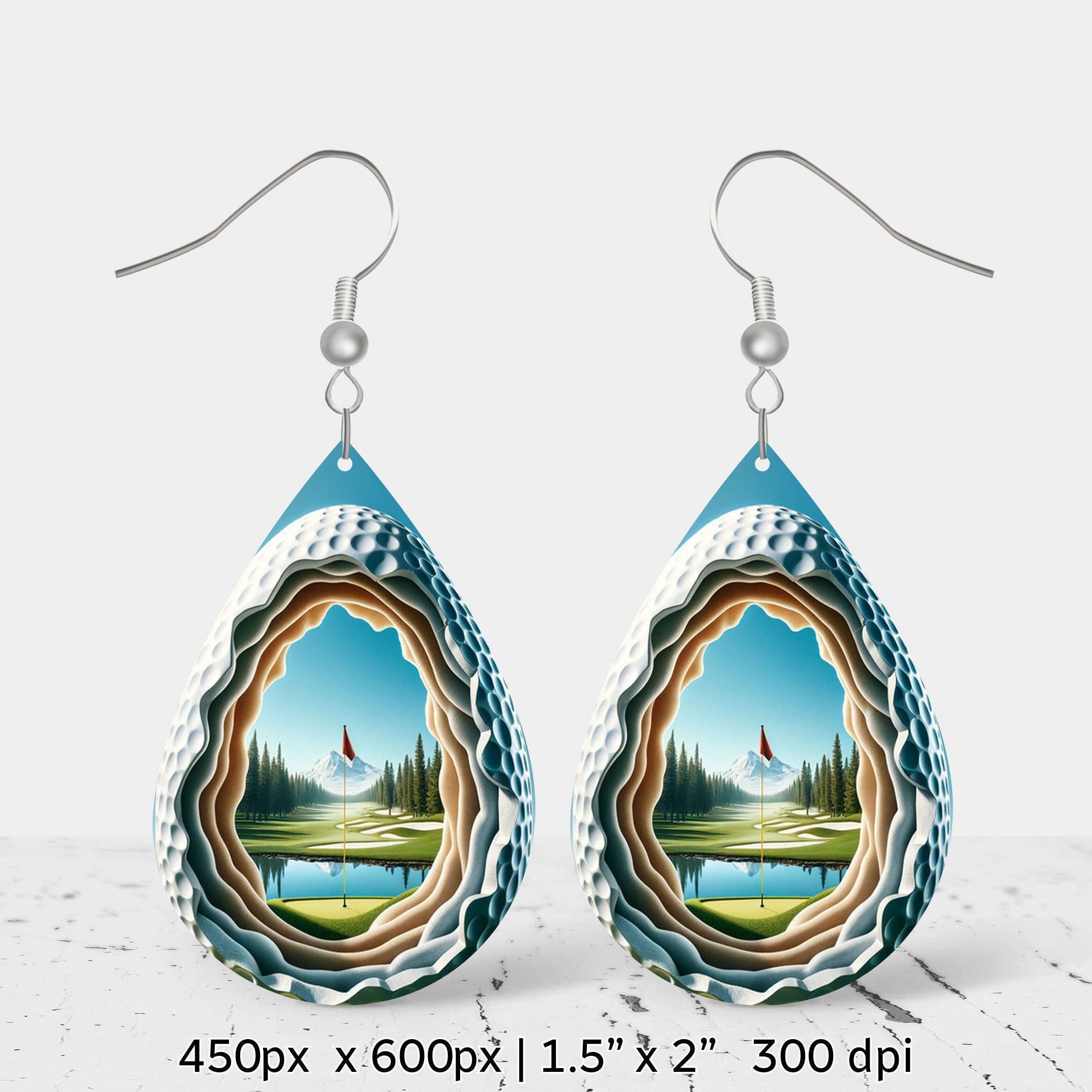 3D Golf Sublimation Earring Design, Teardrop Earring Design, 3D Design ...