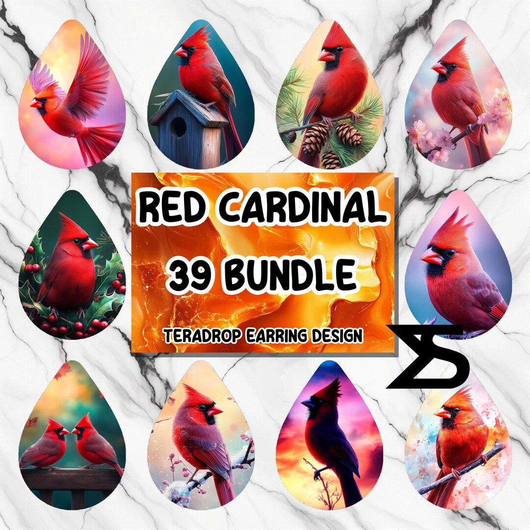 Red Cardinal Sublimation Earring Design Bundle, Instant Digital ...