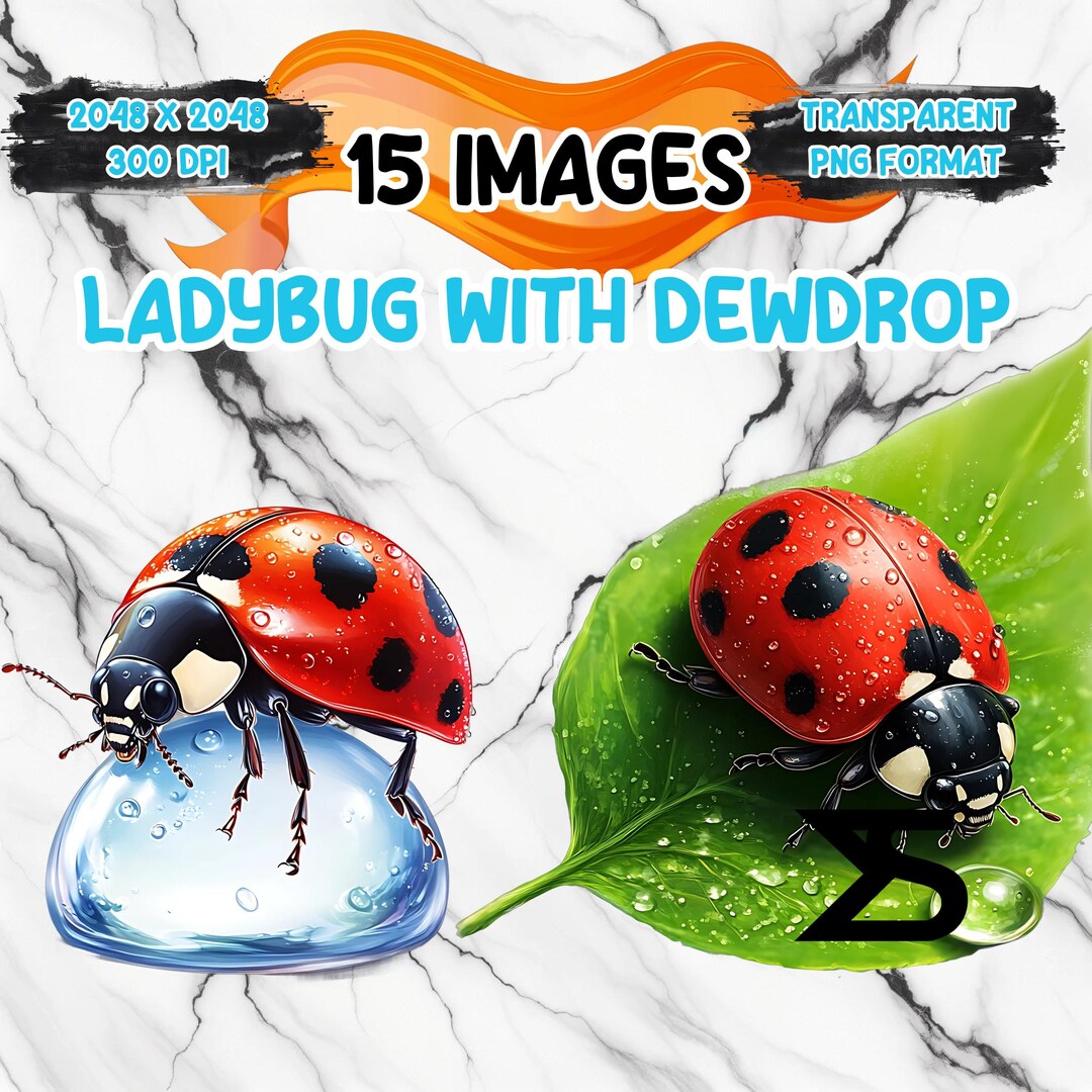 Watercolor Ladybug With Dewdrop PNG Image, Ladybug Clipart Bundle ...