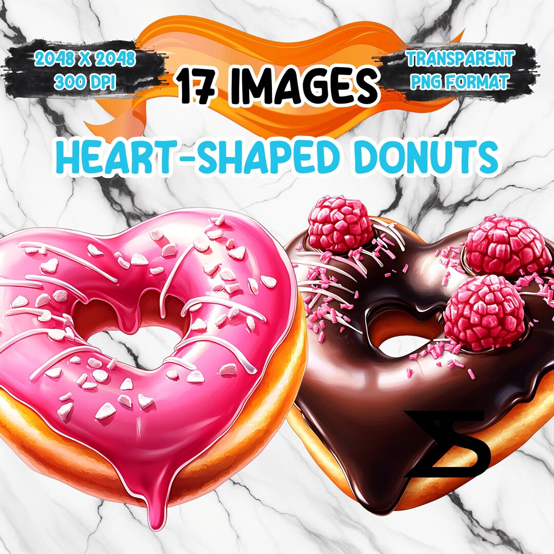 Heart-shaped Donuts Clipart Bundle for Valentines Day Cards Party ...