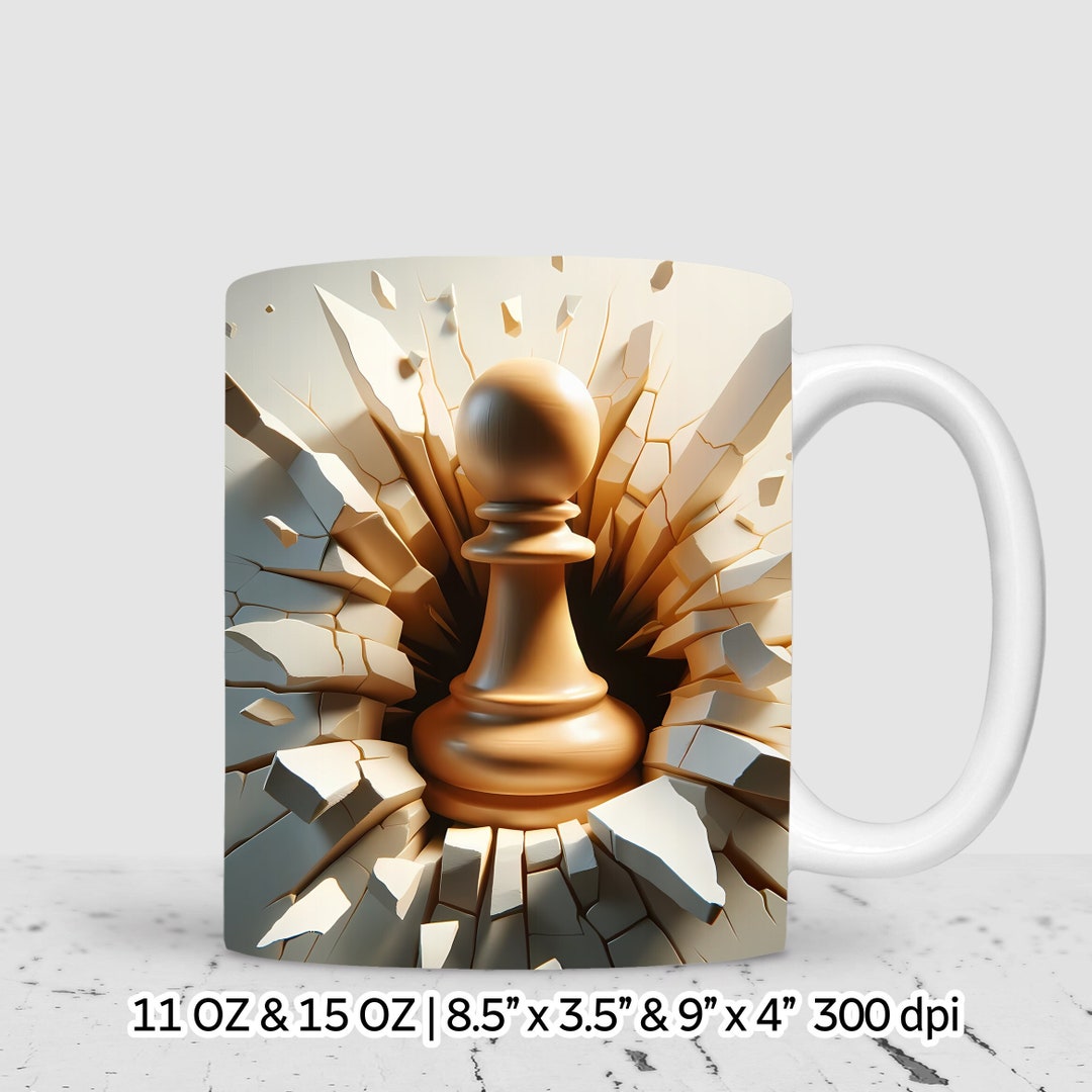 Chess Pawn 3D Hole in the Wall Sublimation Mug Wrap Design, 11 Oz & 15 ...