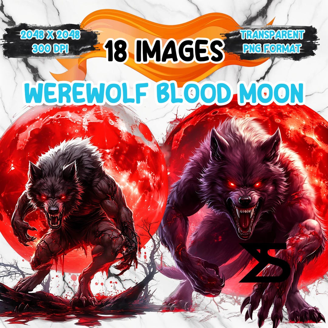 Watercolor Werewolf Blood Moon PNG Image With Transparent Background ...