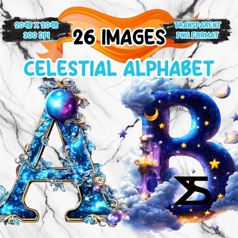 Watercolor Celestial Alphabet PNG Image on Transparent Background ...