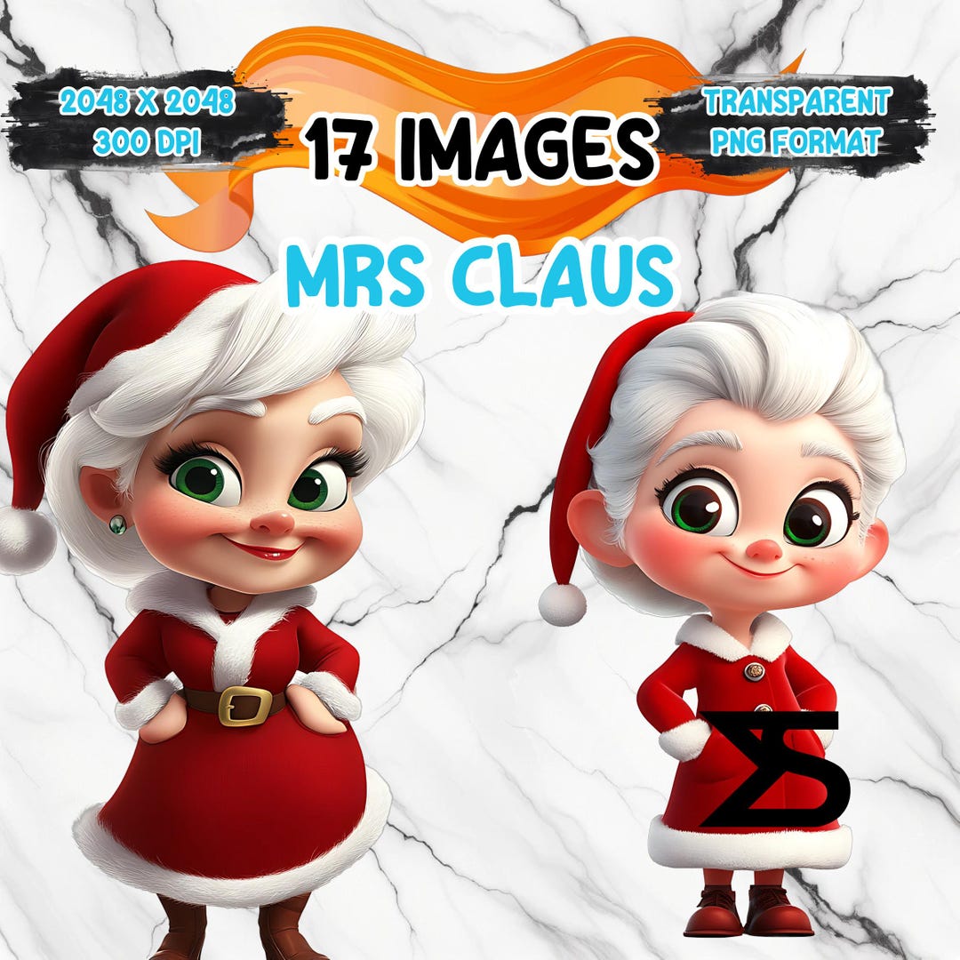 17 Watercolor Cartoon Mrs Claus, Mrs Claus Clipart Bundle, Commercial ...