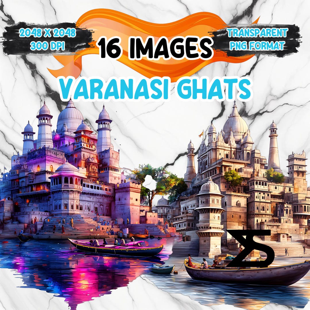Watercolor Varanasi Ghats PNG Image on Transparent Background, Digital ...